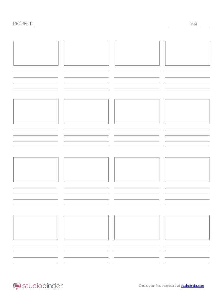 A4 Storyboard Template - 16-Panel - Portrait - StudioBinder | PDF