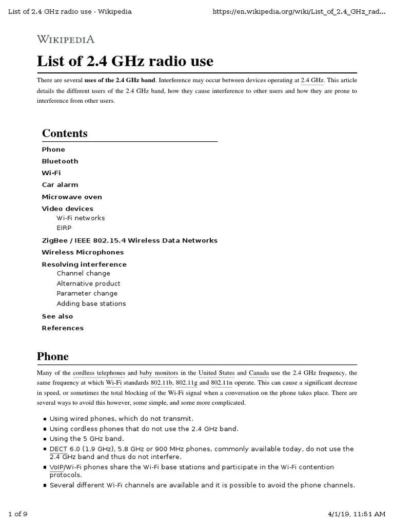 List of 2.4 GHZ Radio Use: Phone Bluetooth Wi-Fi Car Alarm Microwave ...
