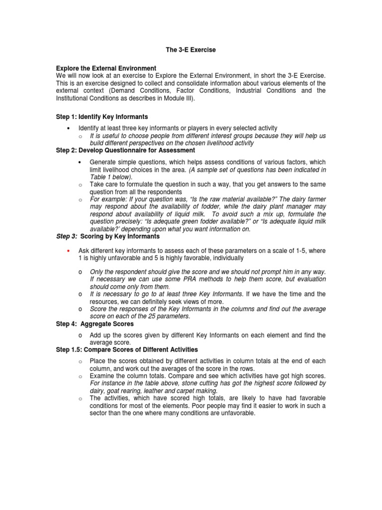 The 3-E Exercise: Step 3: Scoring by Key Informants | PDF | Resource ...