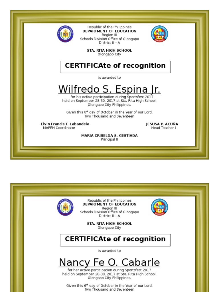 Certificate Sportsfest | PDF | Learning | Government