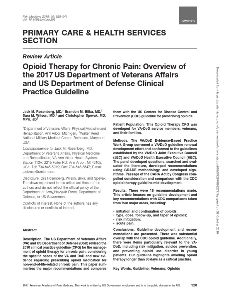 Opioid Therapy for Chronic Pain: An Overview of the 2017 VA-DoD ...