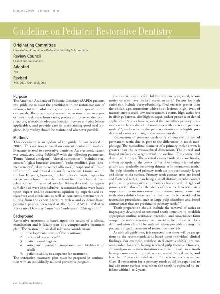 Aapd Guidelines - Restorative Dentistry PDF | PDF | Dental Composite ...