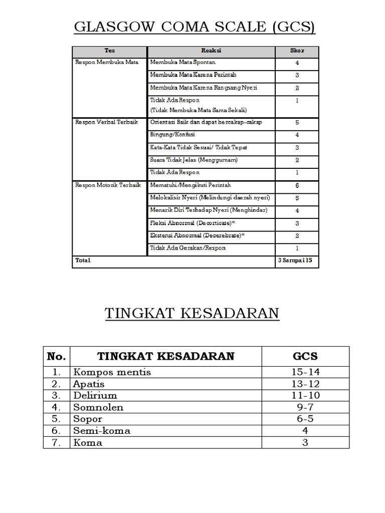TINGKAT KESADARAN DAN PENILAIAN GLASGOW COMA SCALE | PDF