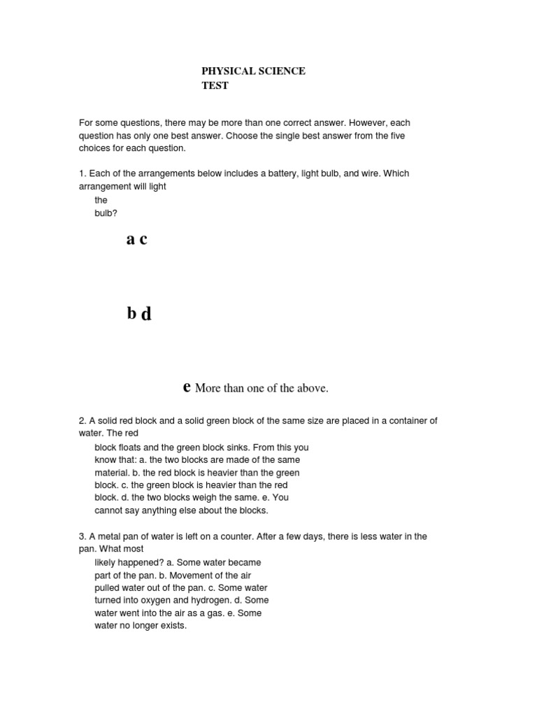 Physical Science Test: More Than One of The Above | PDF | Sound | Water