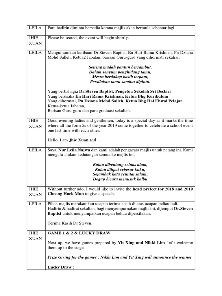 Script MC Graduation Day 2019 | PDF