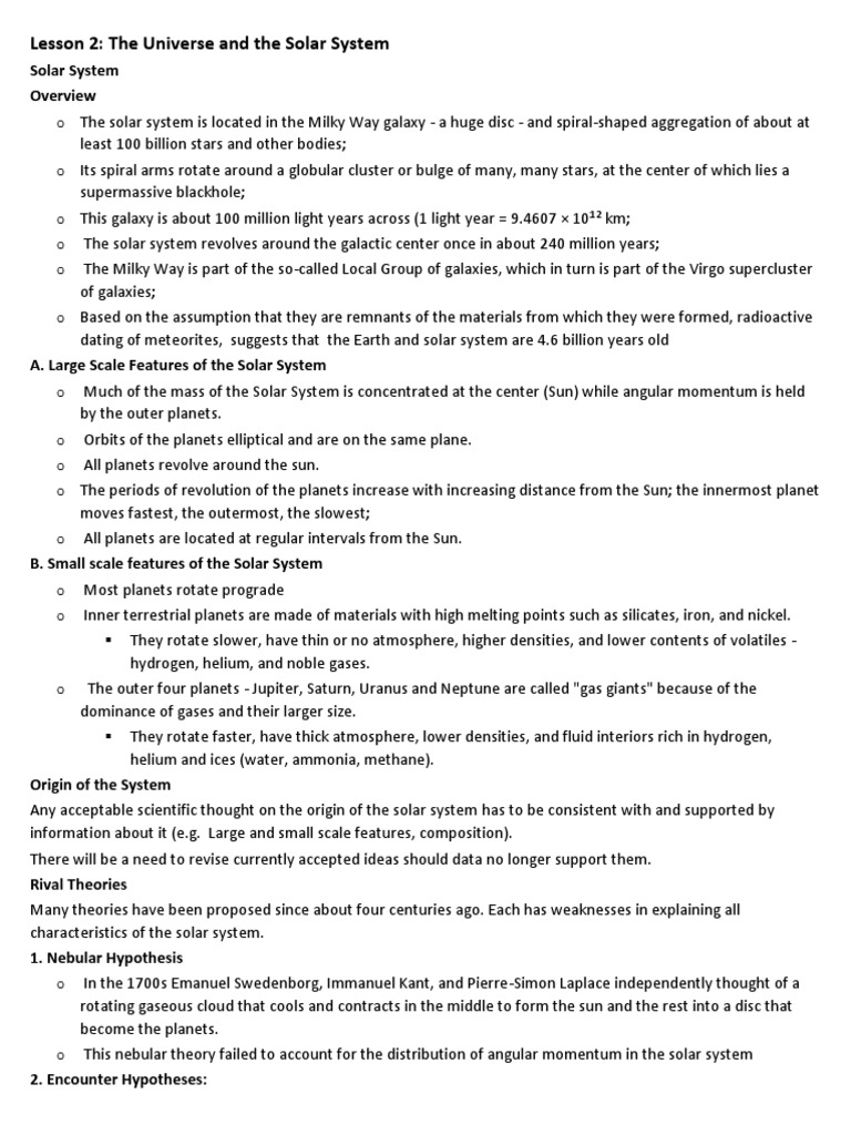 Lesson 2: The Universe and The Solar System | PDF | Solar System | Planets