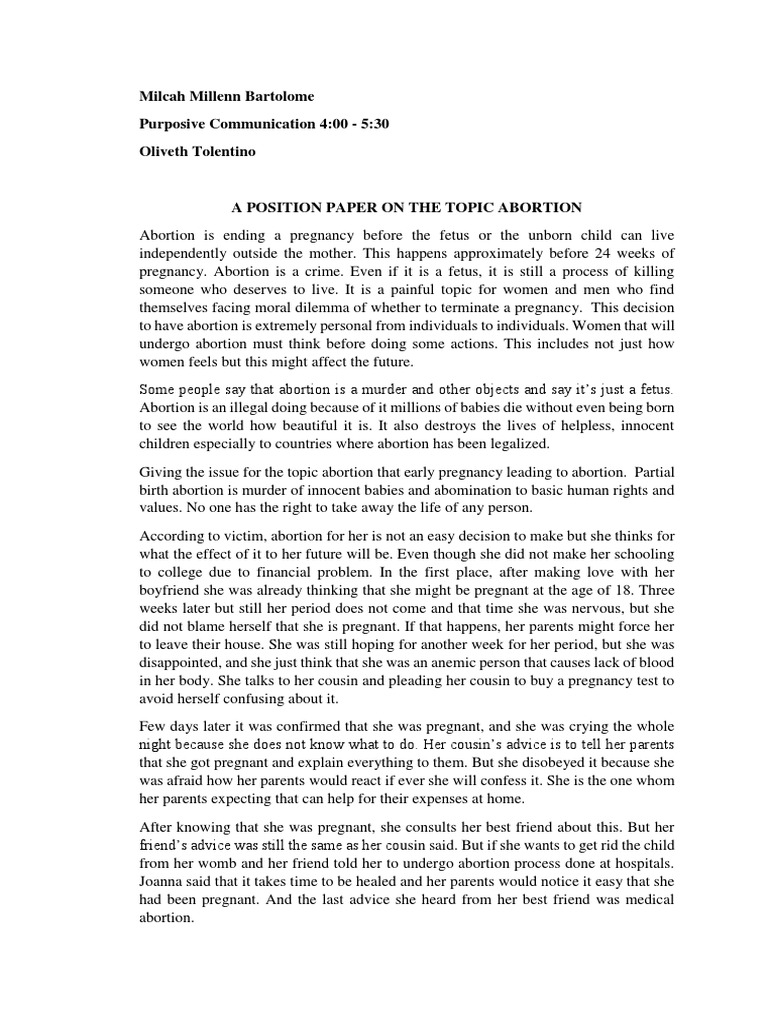 Position Paper | PDF | Pregnancy | Abortion