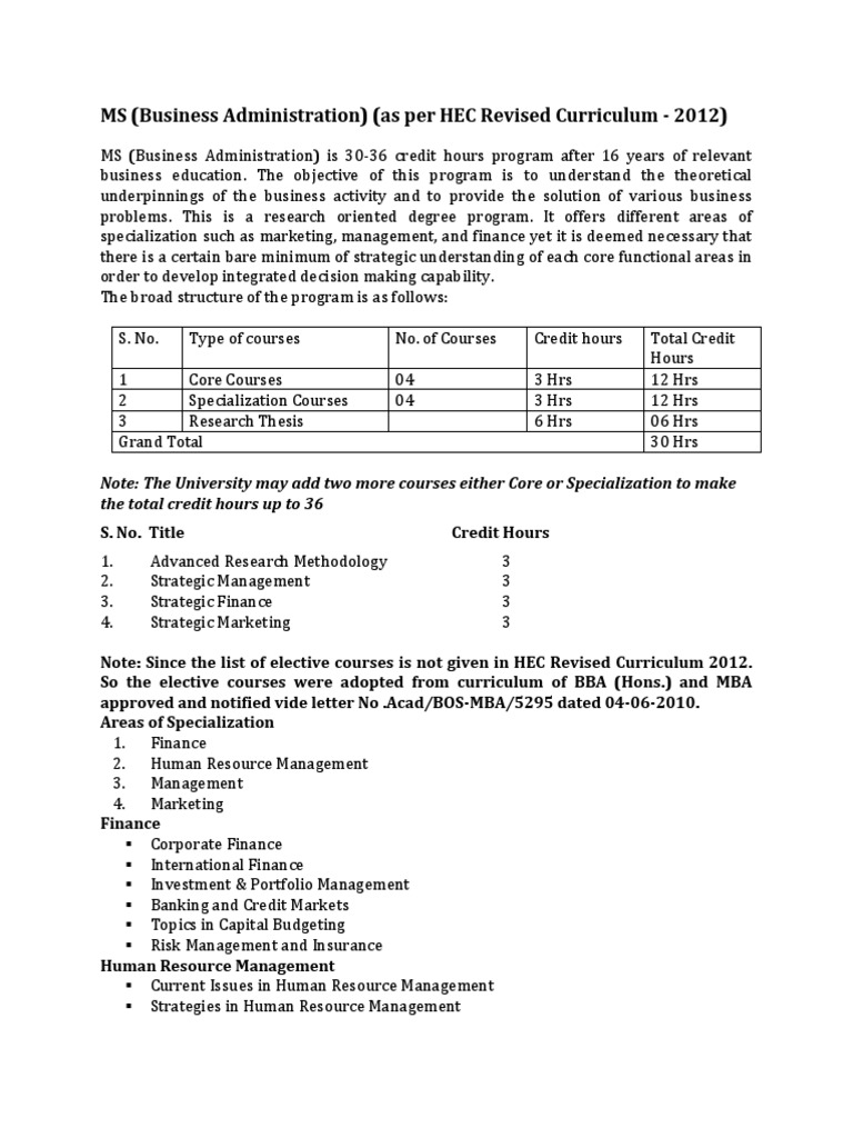 Ms Business Administration Pdf Master Of Business Administration