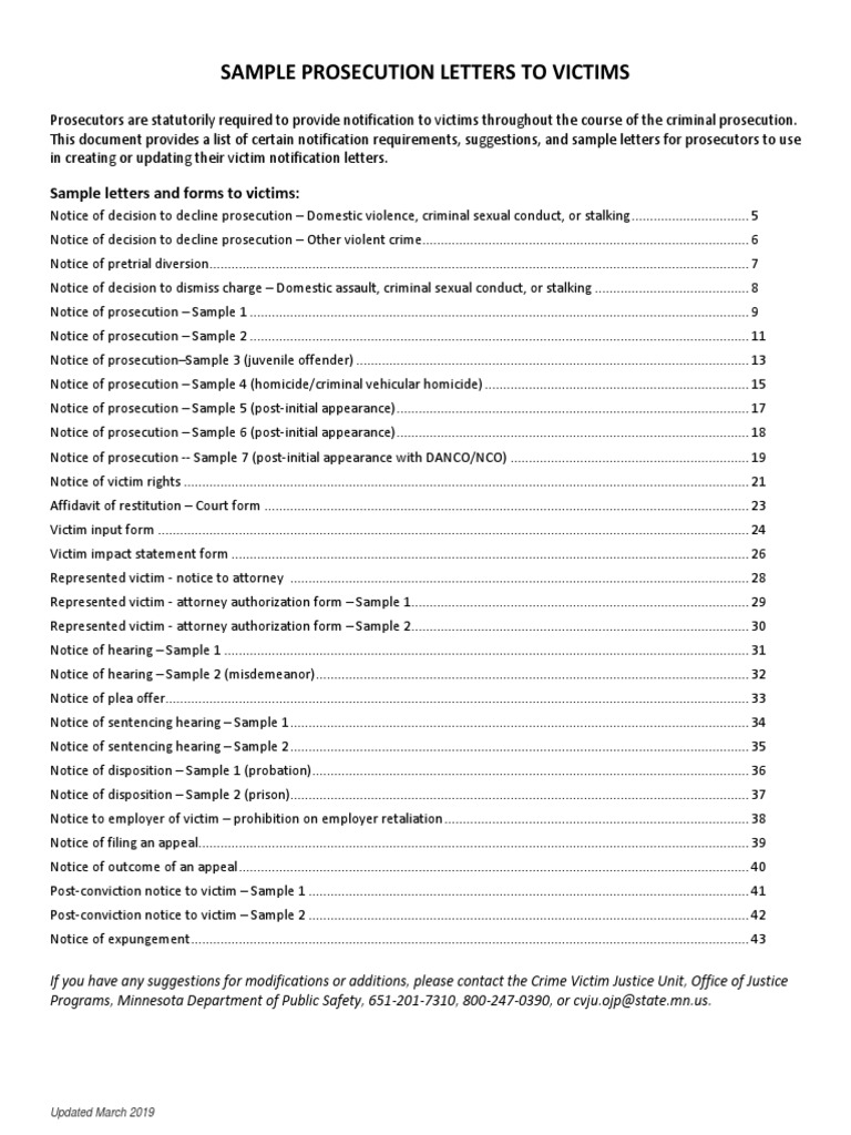 Sample Prosecution Letters | Download Free PDF | Victimology | Plea Bargain