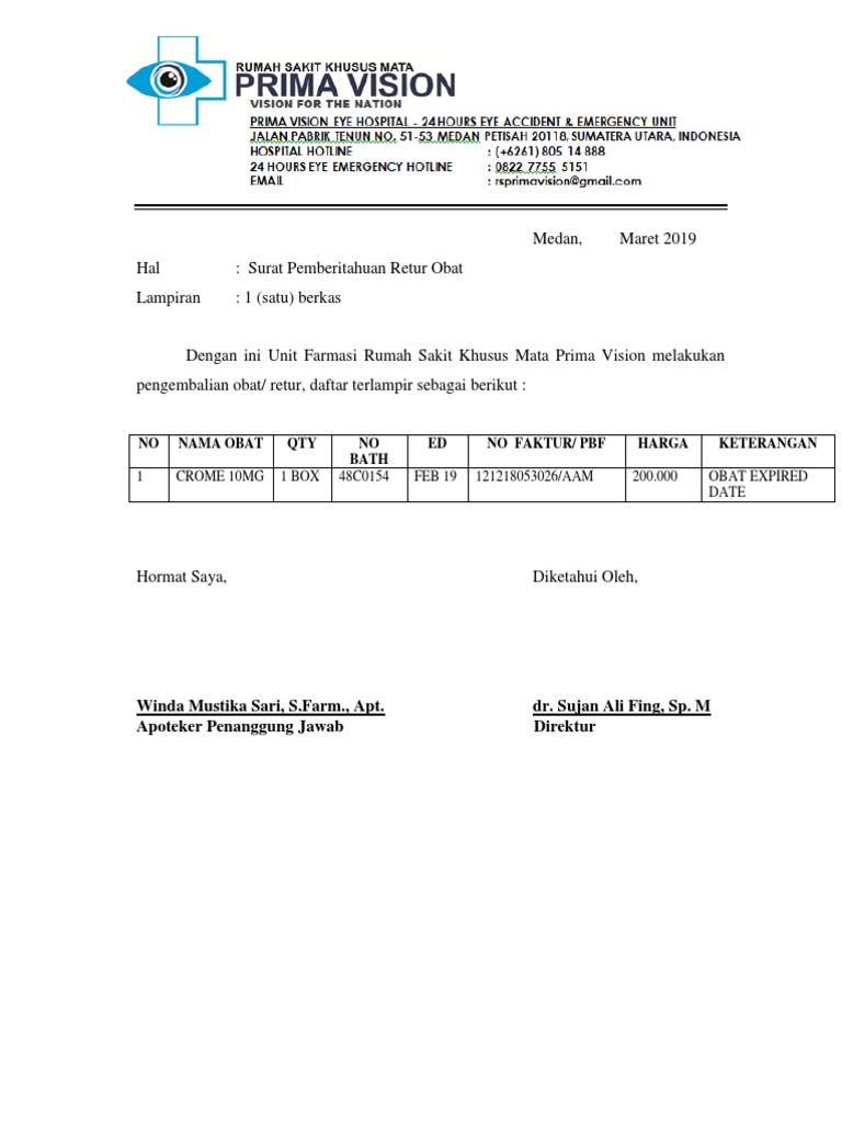 Surat Retur Obat | PDF