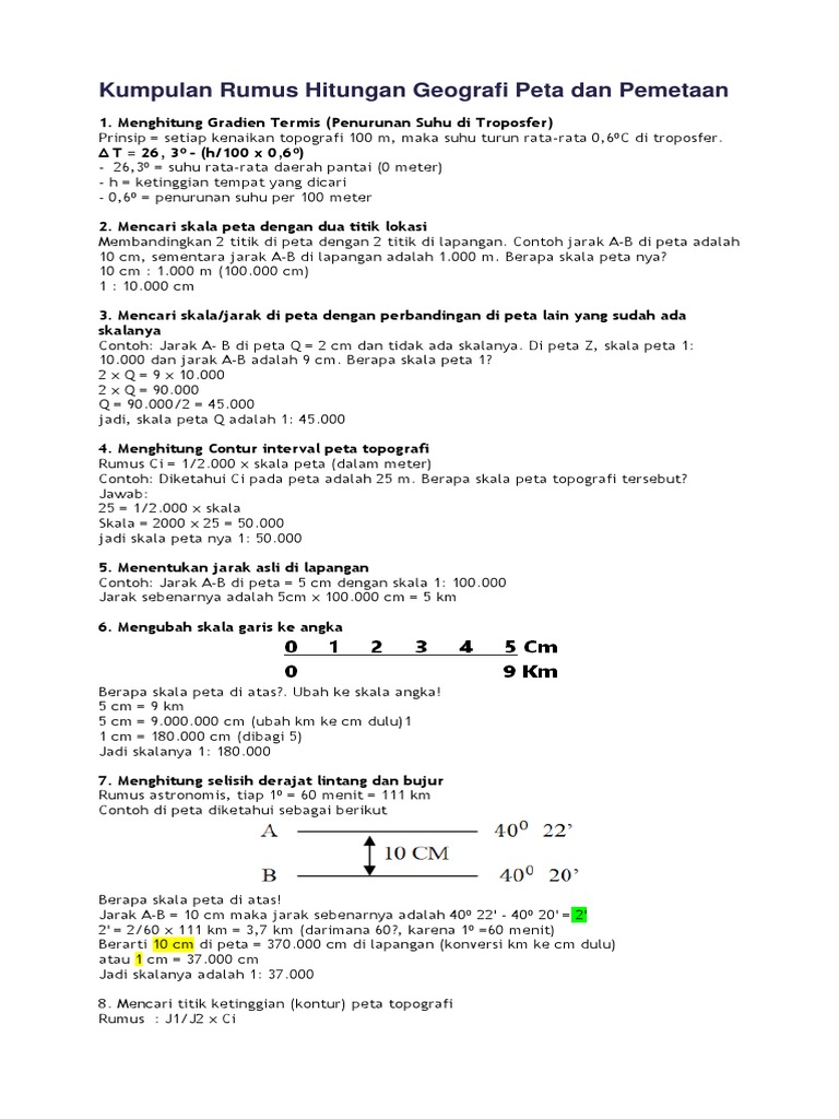 Kumpulan Rumus Hitungan Geografi Peta Dan Pemetaan | PDF