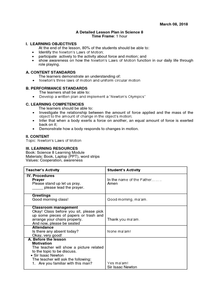 Newton's Laws Lesson Plan | PDF | Newton's Laws Of Motion | Acceleration