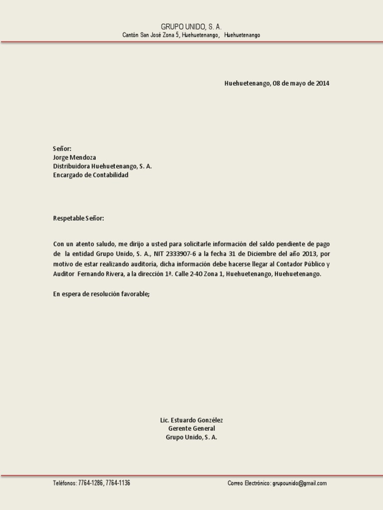 Solicitud de Confirmacion Ejemplo | PDF