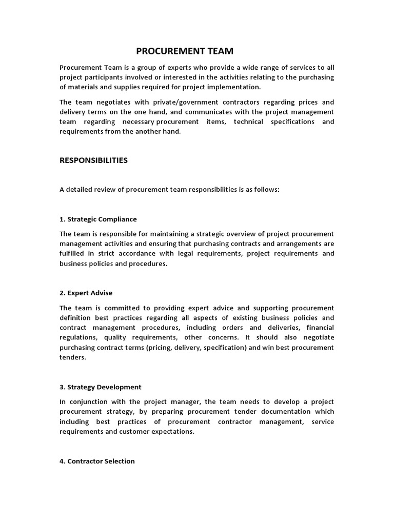 Procurement Team: Responsibilities | PDF | Procurement | Supply Chain