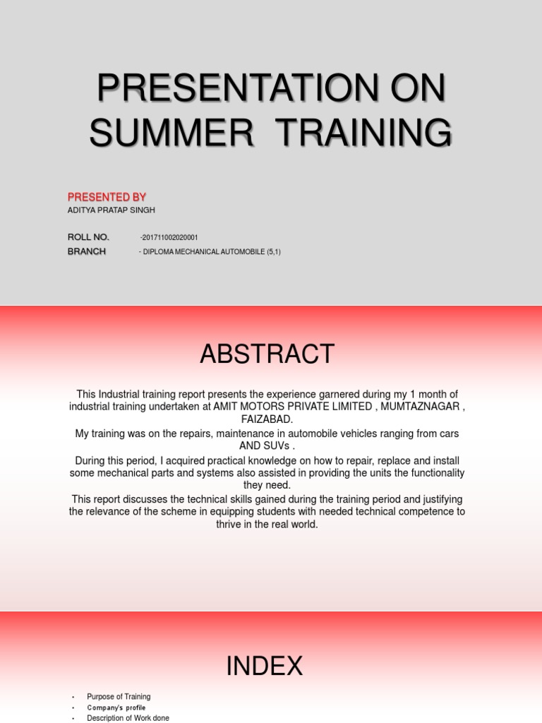 Presentation On Summer Training | PDF | Internal Combustion Engine | Brake