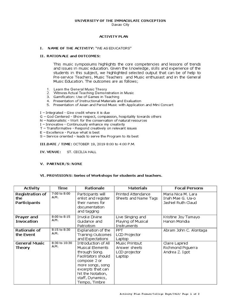 Activity Plan Symposium | PDF | Music Education | Entertainment