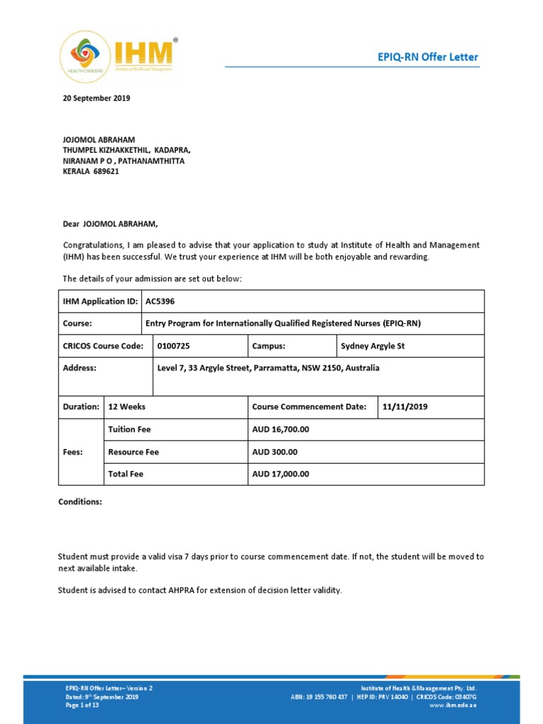 Offer Letter EPIQ-RN Jojomol PDF | PDF | Credit Card | Fee
