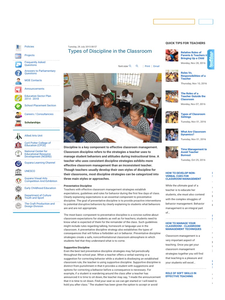 Types of Discipline in The Classroom | PDF | Classroom Management ...
