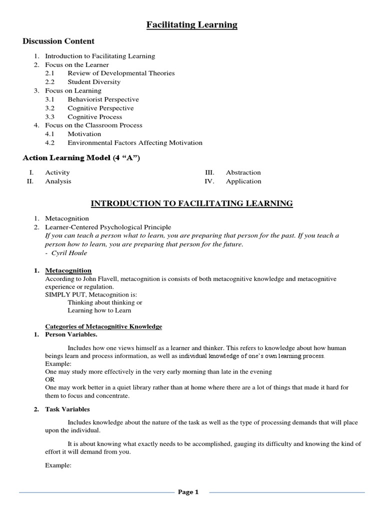Facilitating Learning | PDF | Metacognition | Motivation