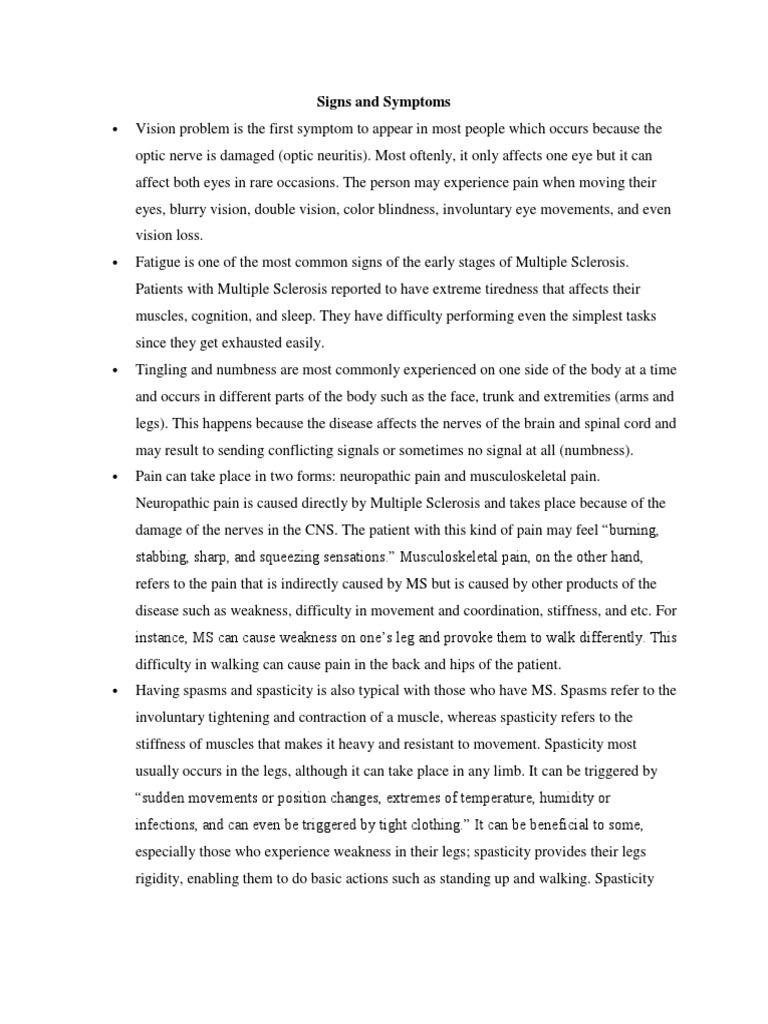 MS Symptoms | PDF | Peripheral Neuropathy | Multiple Sclerosis