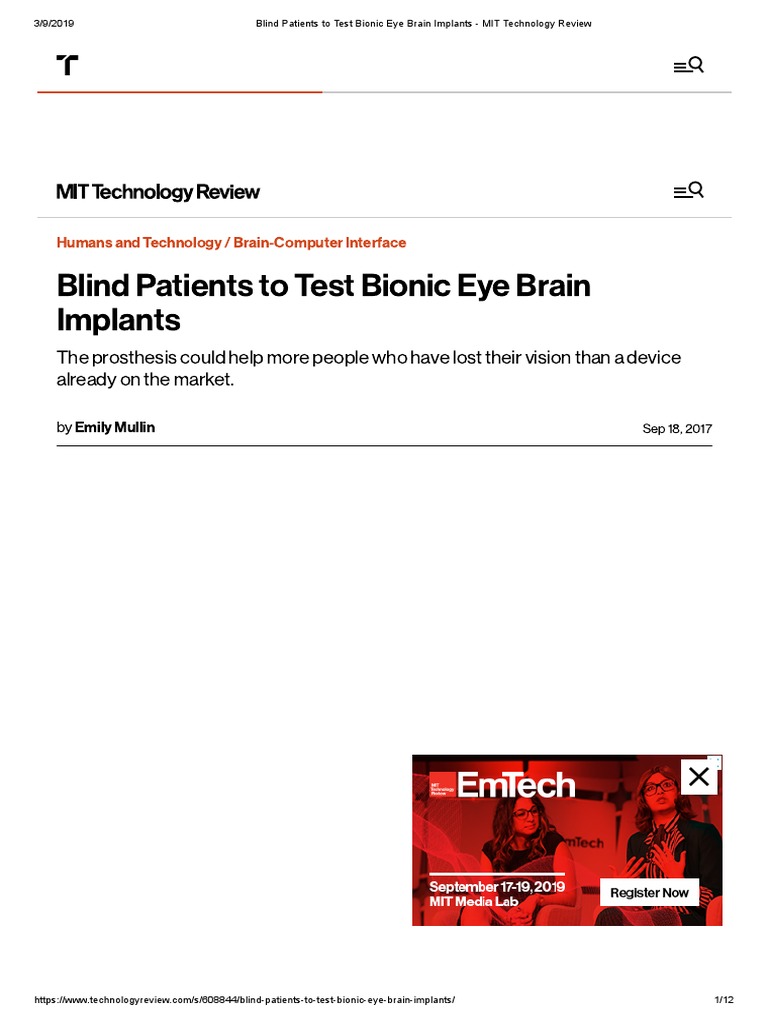 Blind Patients To Test Bionic Eye Brain Implants - MIT Technology ...