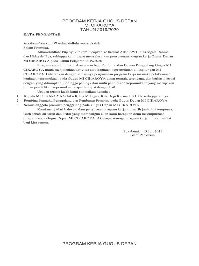 Program Kerja Gugus Depan | PDF