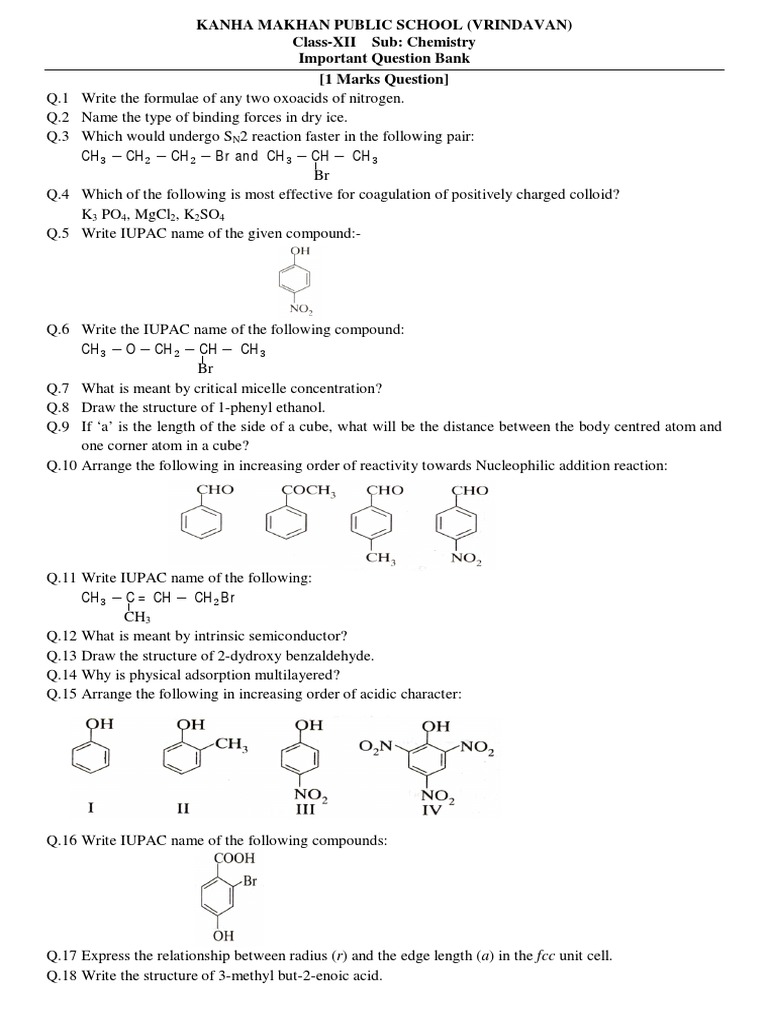 Chemistry XII Question Bank PDF | PDF | Chemical Reactions | Redox
