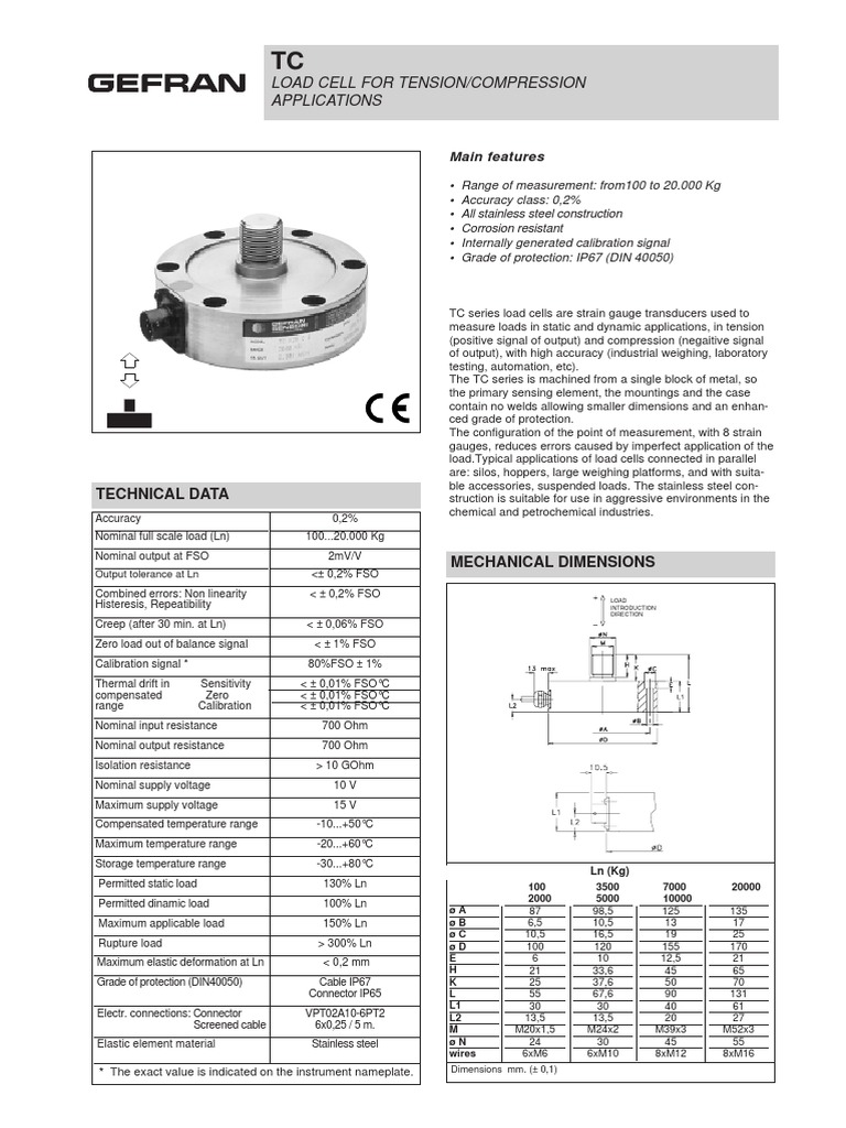 GEFRAN Load Cell | PDF | Mechanical Engineering | Electrical Engineering