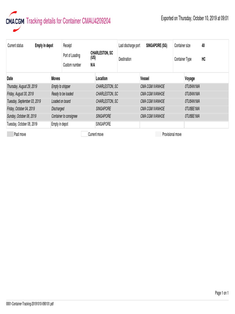 Container Tracking: Charleston to Singapore | PDF