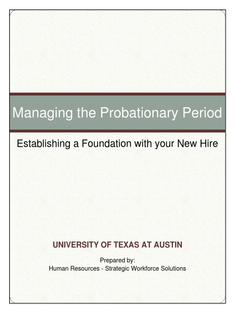 Guiding New Employees Through the Probationary Period: A Supervisor's ...