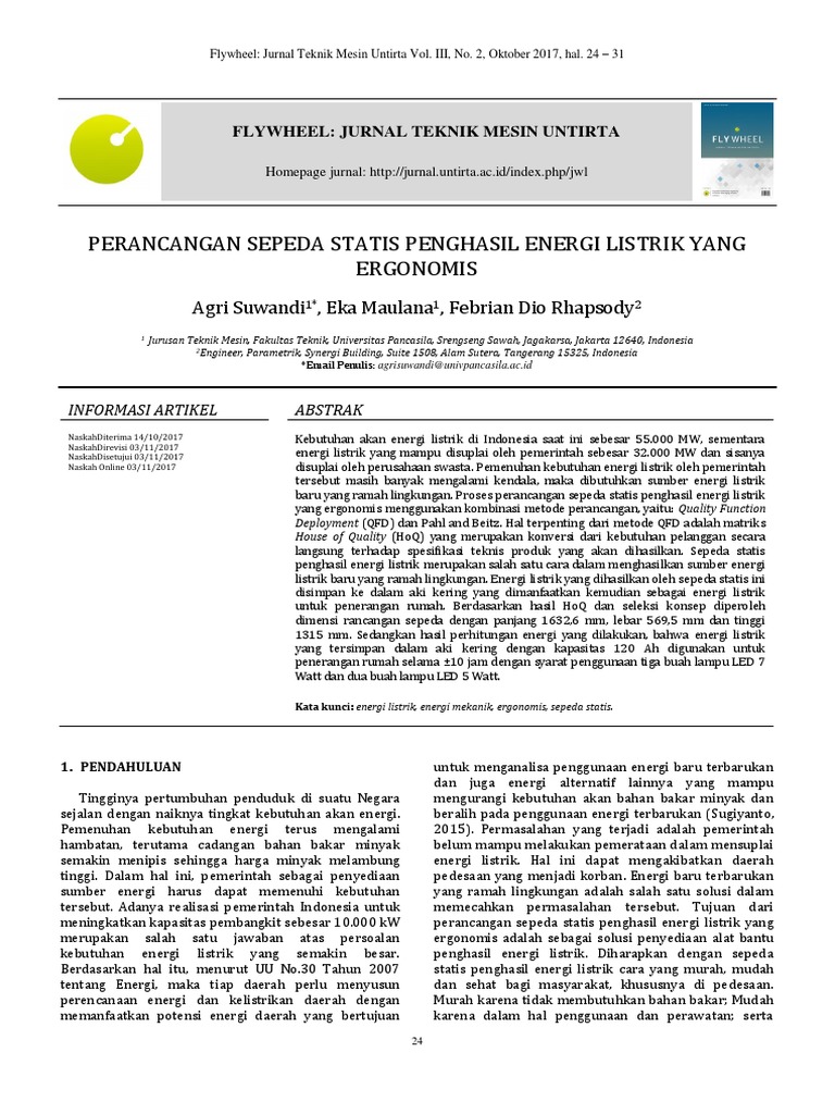 Perancangan Sepeda Statis Energi Listrik | PDF