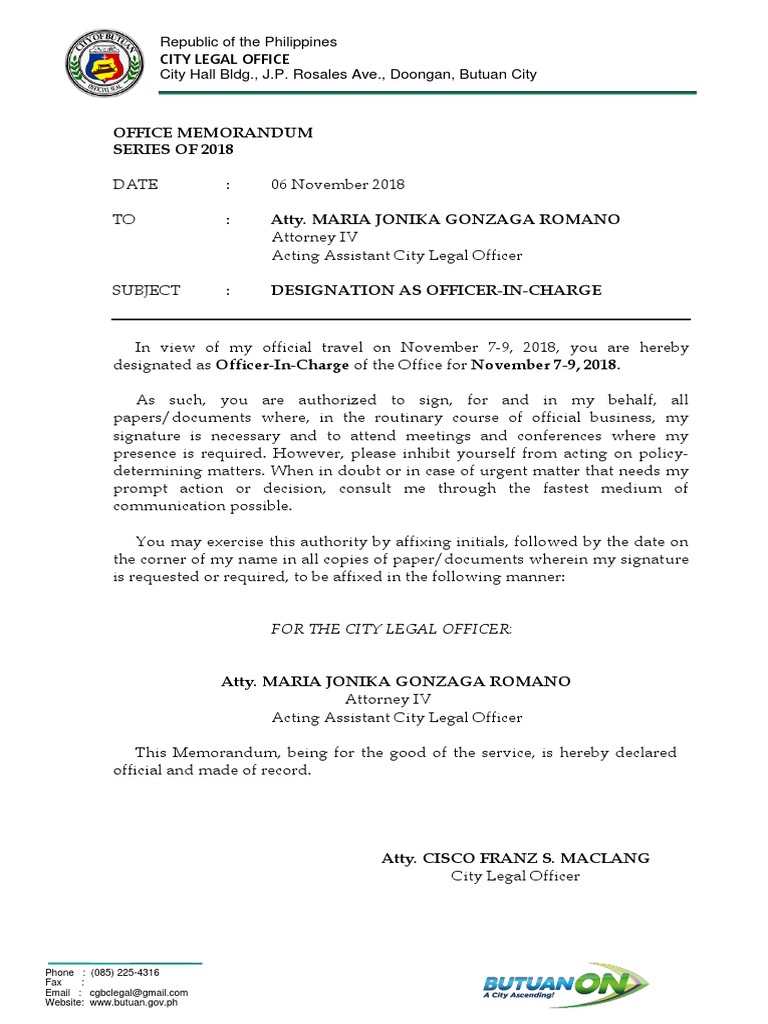OFFICE MEMO (Designation of OIC) | PDF | Memorandum | Document