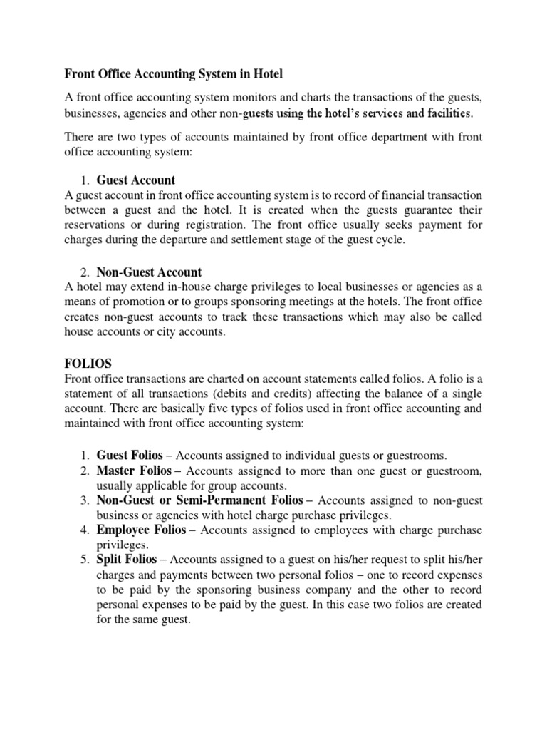 Front Office Accounting System Terminology | PDF | Credit Card ...