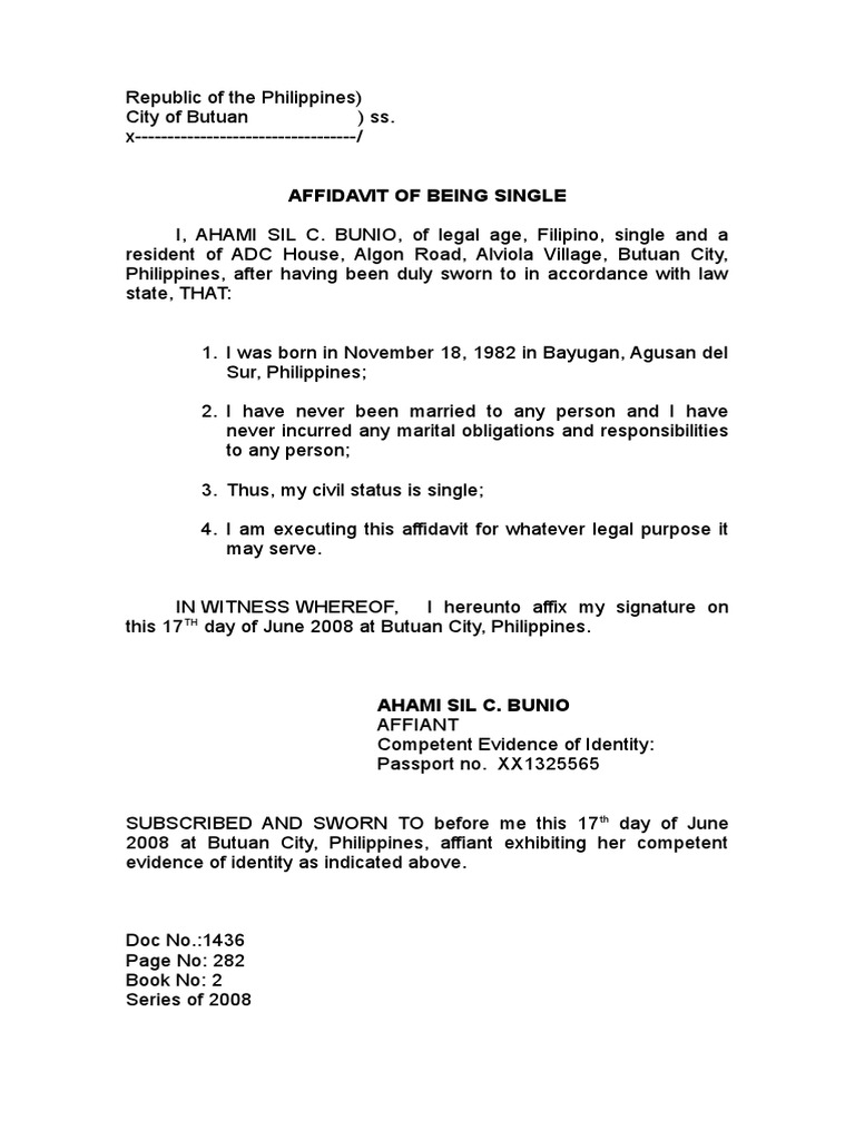 Affidavit of Singlehood | PDF