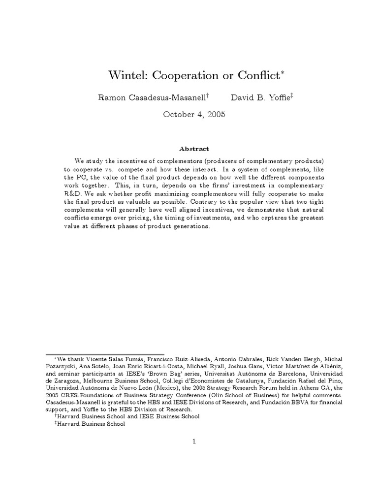 Wintel: Cooperation or Con Ict: Ramon Casadesus-Masanell David B. Yo e ...