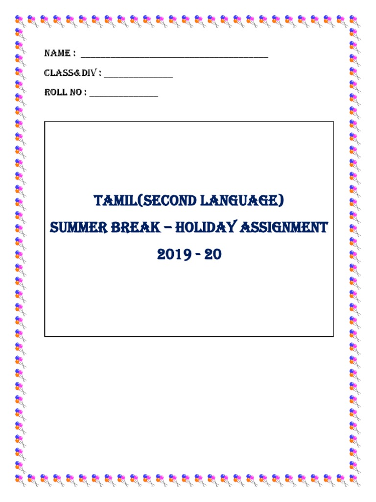 Tamil Second Language Summer Break Holiday Assignment 2019 20 Pdf