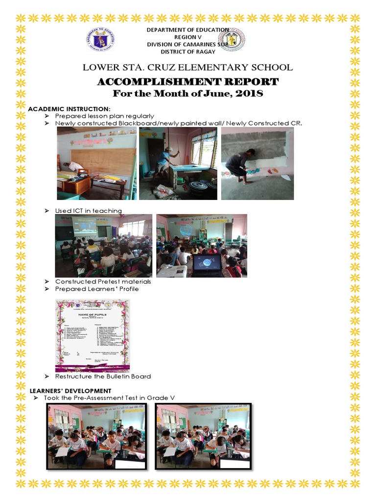 Lower Sta. Cruz Elementary School Accomplishment Report For The Month ...