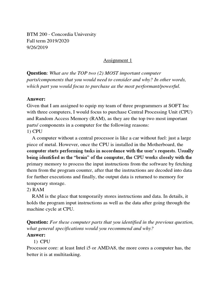 BTM 200 Concordia Assignment 1 | PDF