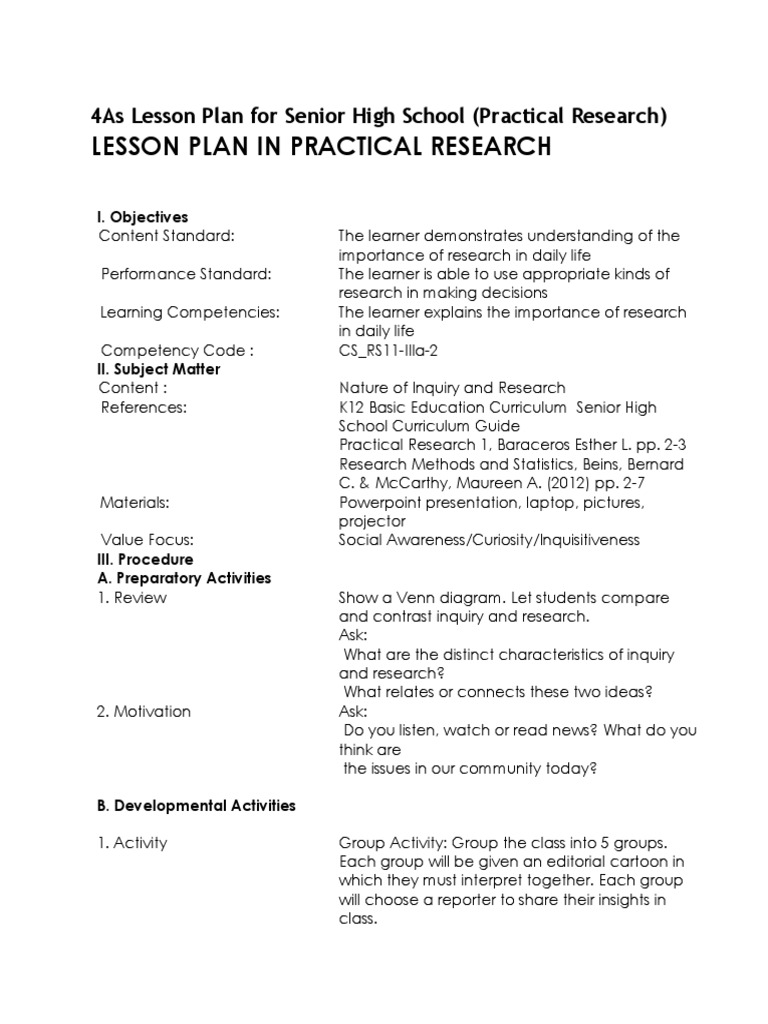 Lesson Plan For Senior High School | PDF | Lesson Plan | Curriculum