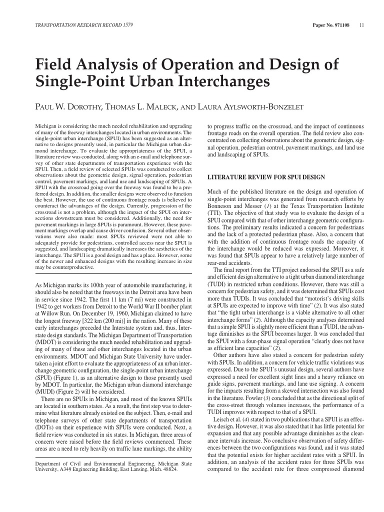 Field Analysis of Operation and Design of Single-Point Urban ...