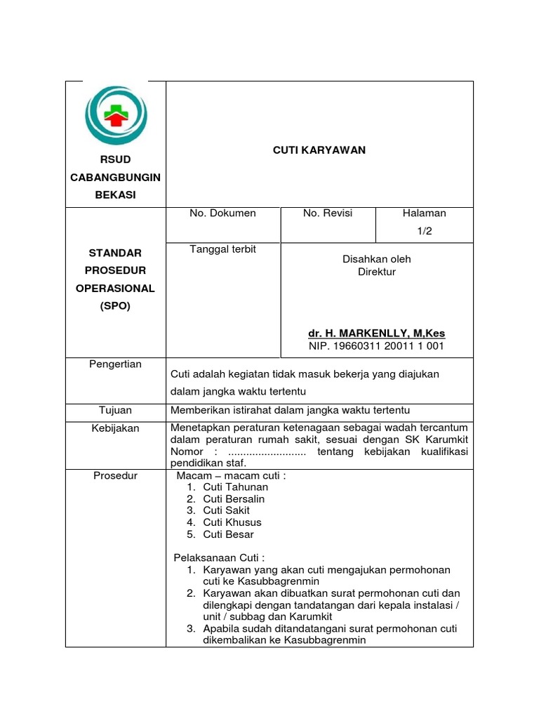 Sop Cuti Karyawan | PDF