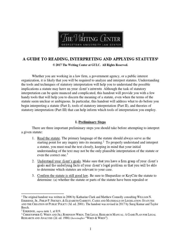 A Guide To Reading Interpreting and Applying Statutes 1 | Download Free ...