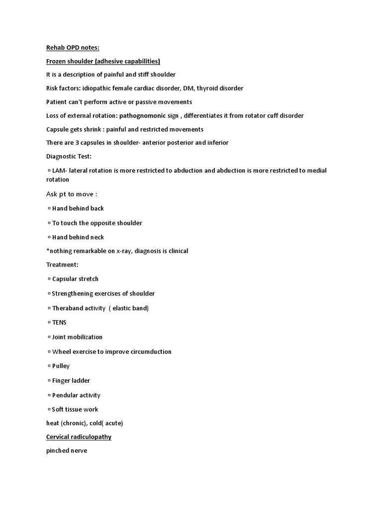Rehab OPD Notes | Download Free PDF | Shoulder | Anatomical Terms Of Motion