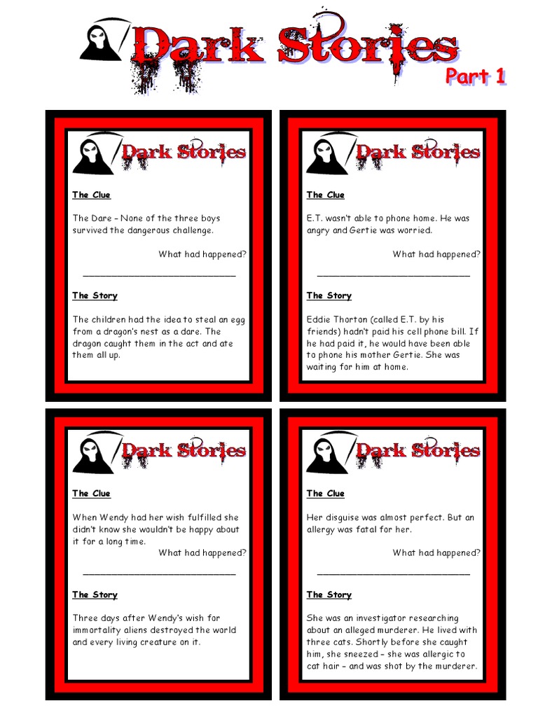 Advanced Speaking Cards Dark Stories Yesno Questio Flashcards Fun ...