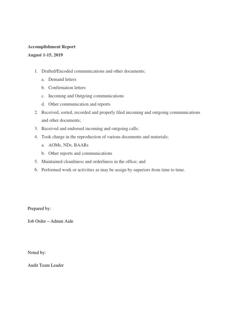 Accomplishment Report - JO | PDF