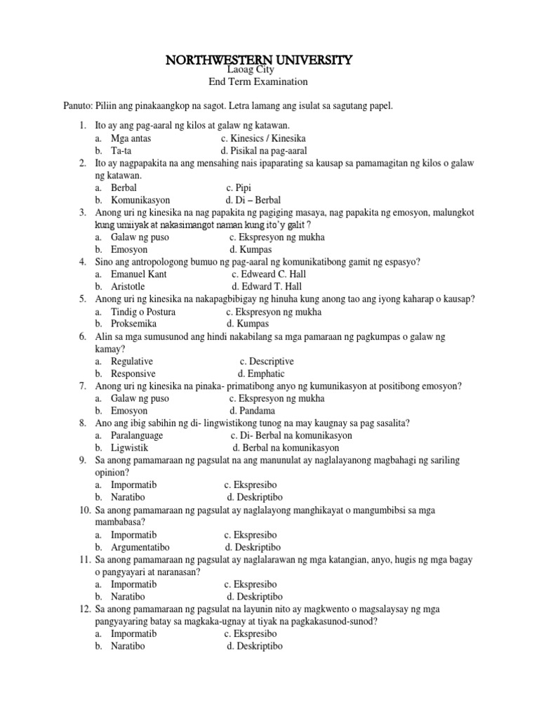 BSED FIL 1 (EndtermExamination) | PDF
