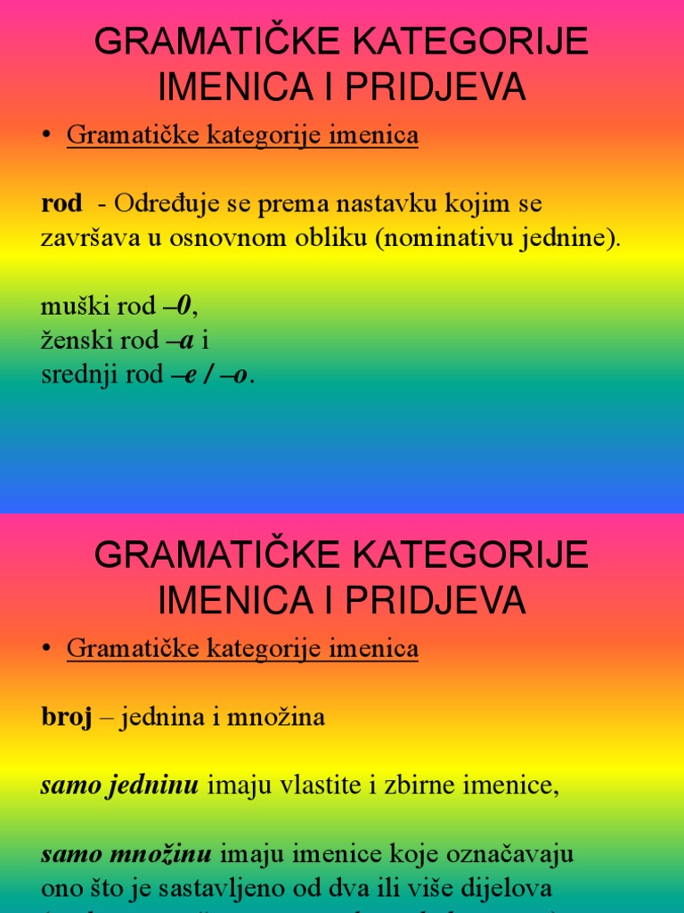 18 Gramaticke Kategorije Imenica I Pridjeva | PDF