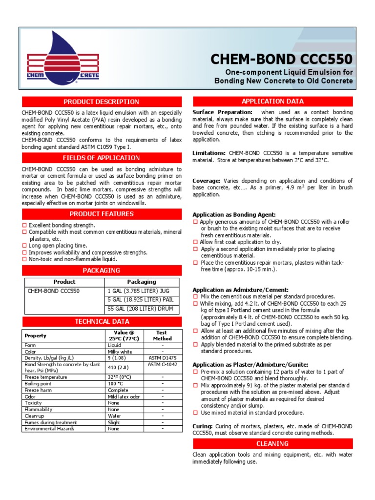 Chem Bond Ccc550 Tds A25319 | Download Free PDF | Mortar (Masonry ...