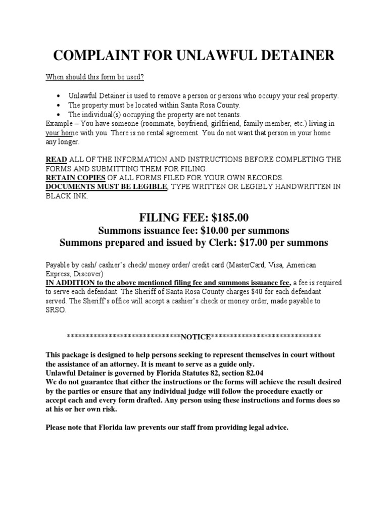 Complaint For Unlawful Detainer | PDF | Service Of Process | Lawsuit