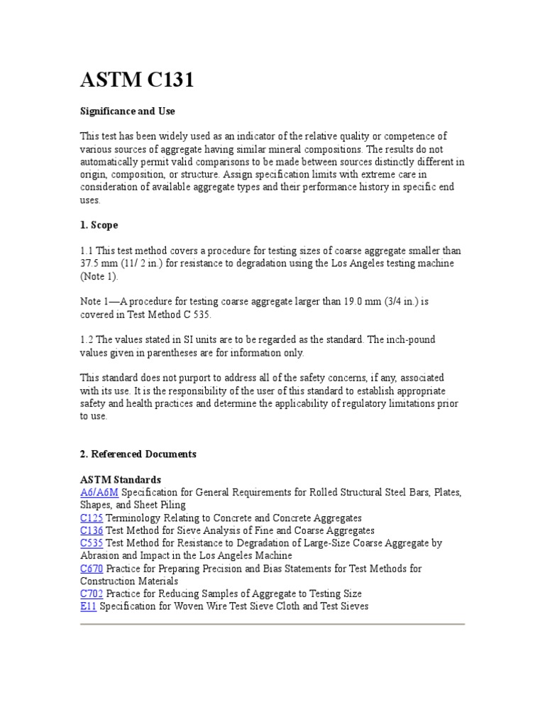 ASTM C131: Coarse Aggregate Testing Guide | PDF | Science & Mathematics ...